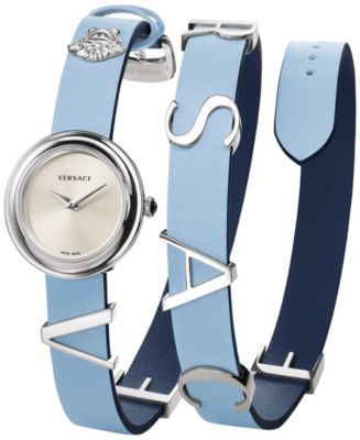 Versace Women's Swiss V-Flare Light Blue & Navy Leather Wrap Strap ...
