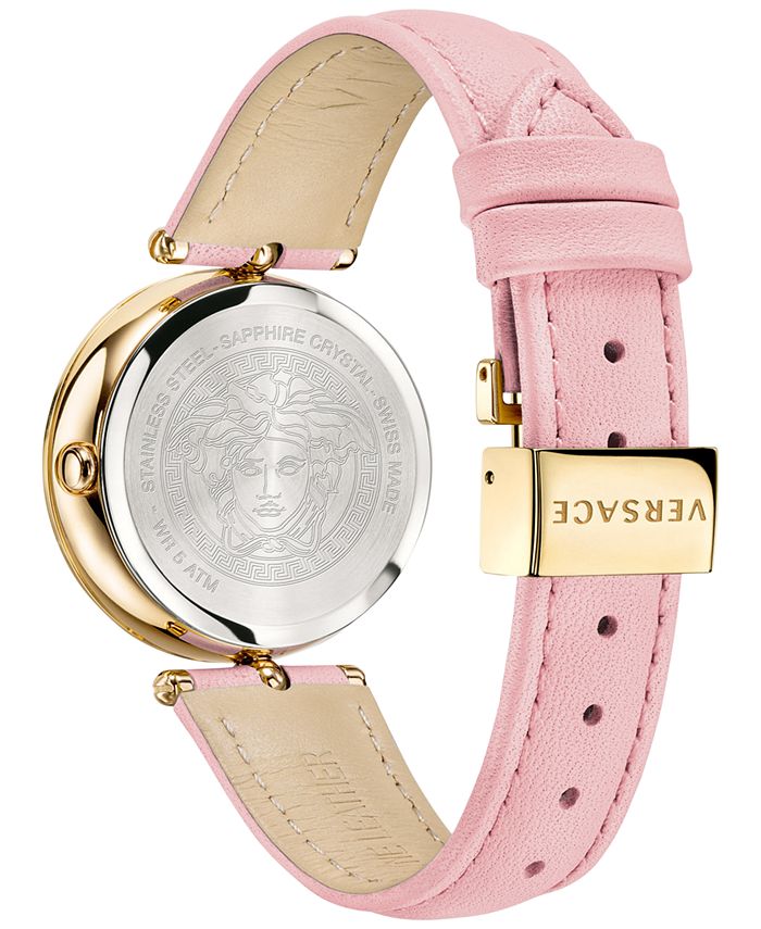 Versace Women's Swiss Palazzo Empire Pink Leather Strap Watch 34mm - Macy's