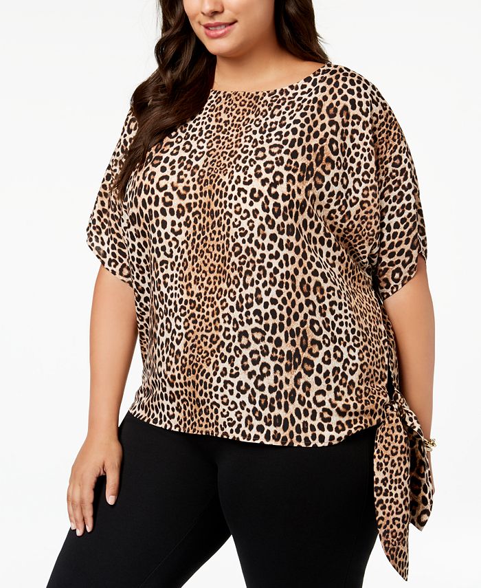 Michael Kors Plus Size Side-Tie Animal-Print Top - Macy's