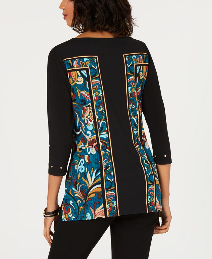 JM Collection Studded Border-Print Tunic, Created for Macy's - Macy's