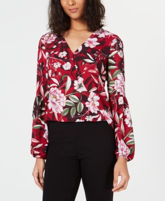 Bar III Floral-Print Faux-Wrap Top, Created for Macy's - Macy's