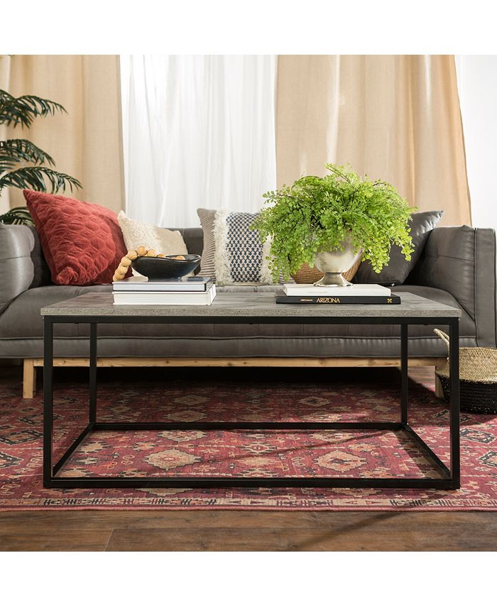 Walker Edison 42" Mixed Material Coffee Table - Dark Concrete - Macy's