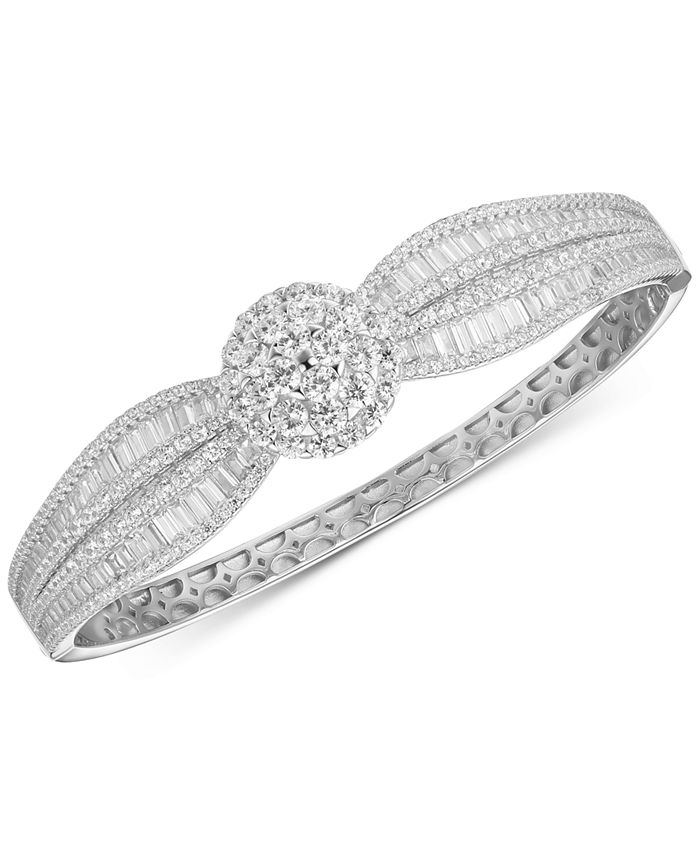 Tiara Cubic Zirconia Baguette Cluster Bangle Bracelet in Sterling ...