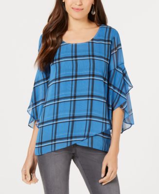 Style & Co Plaid Crossover Top, Created for Macy's - Macy's