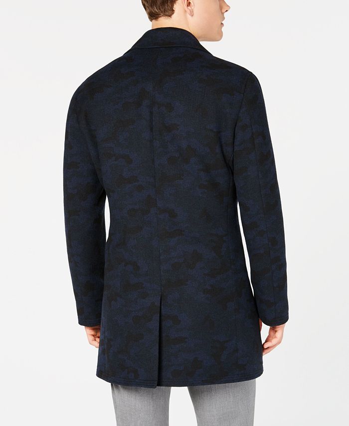 DKNY Men's Slim-Fit Dutch Navy/Black Camouflage Overcoat - Macy's