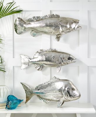 Two's Company Silver Fish Wall Decor, Set of 3 - Macy's