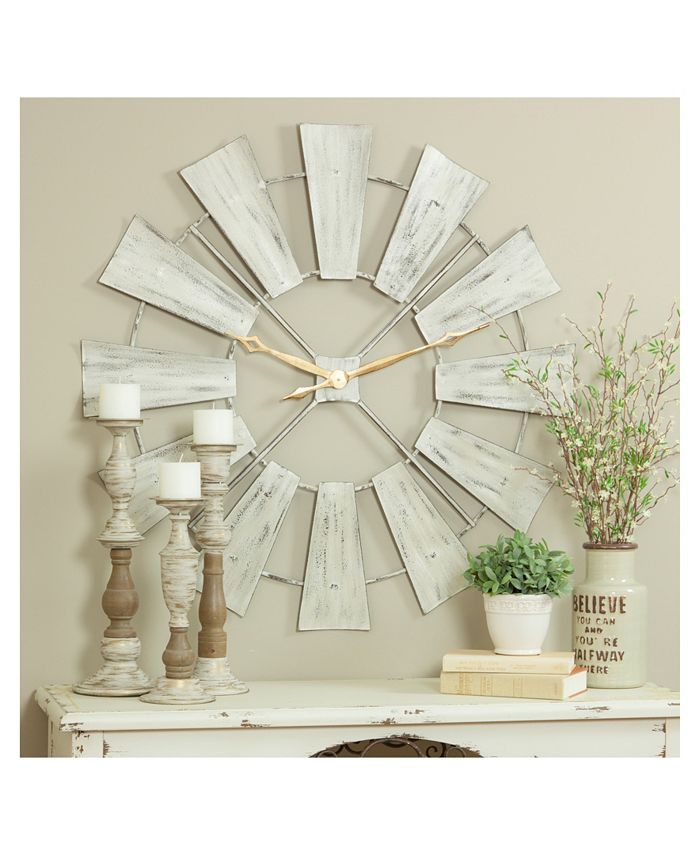 Aspire Home Accents Farmhouse Windmill Wall Clock - White - Macy's
