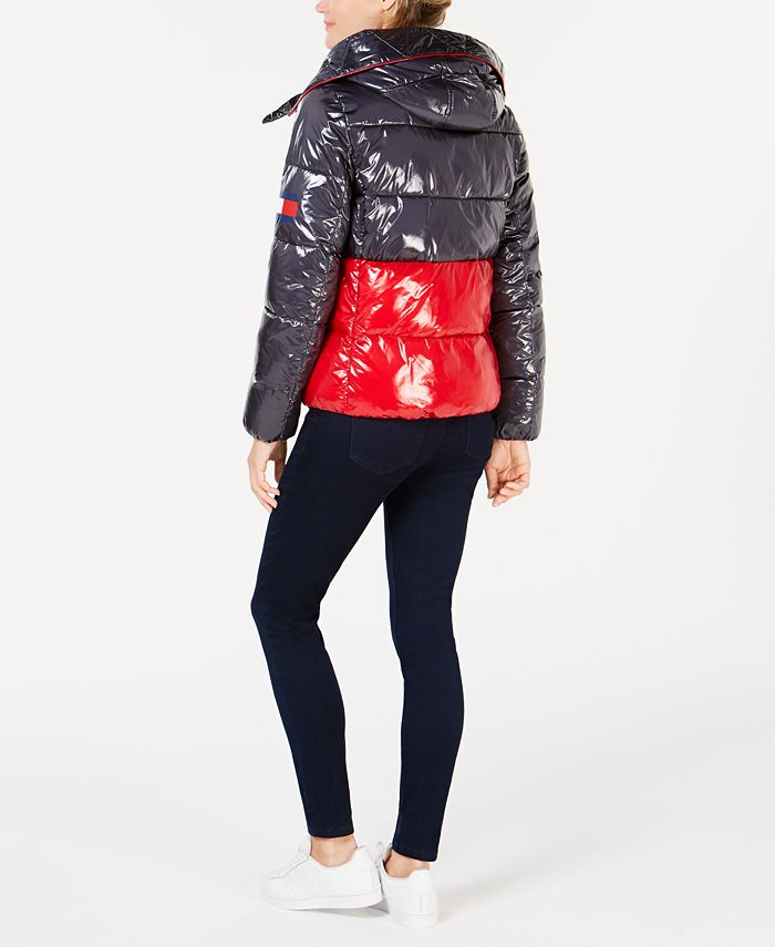 Tommy Hilfiger Hooded Colorblock Puffer Coat - Macy's