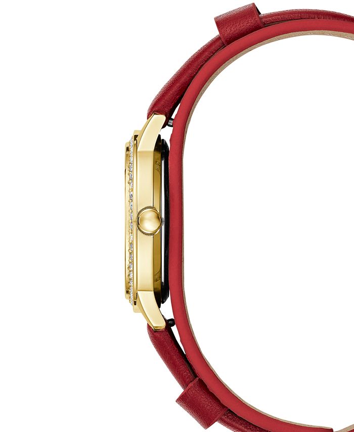 GUESS Women's Red Leather Cuff Strap Watch 30mm, Created for Macy's ...