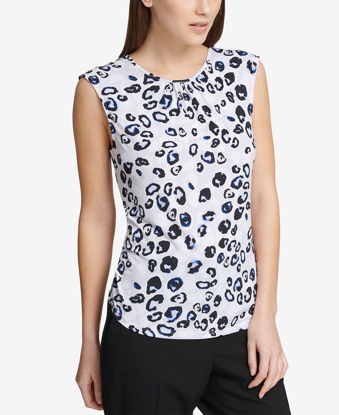 DKNY Printed Pleated-Neck Shell, Created for Macy's - Macy's