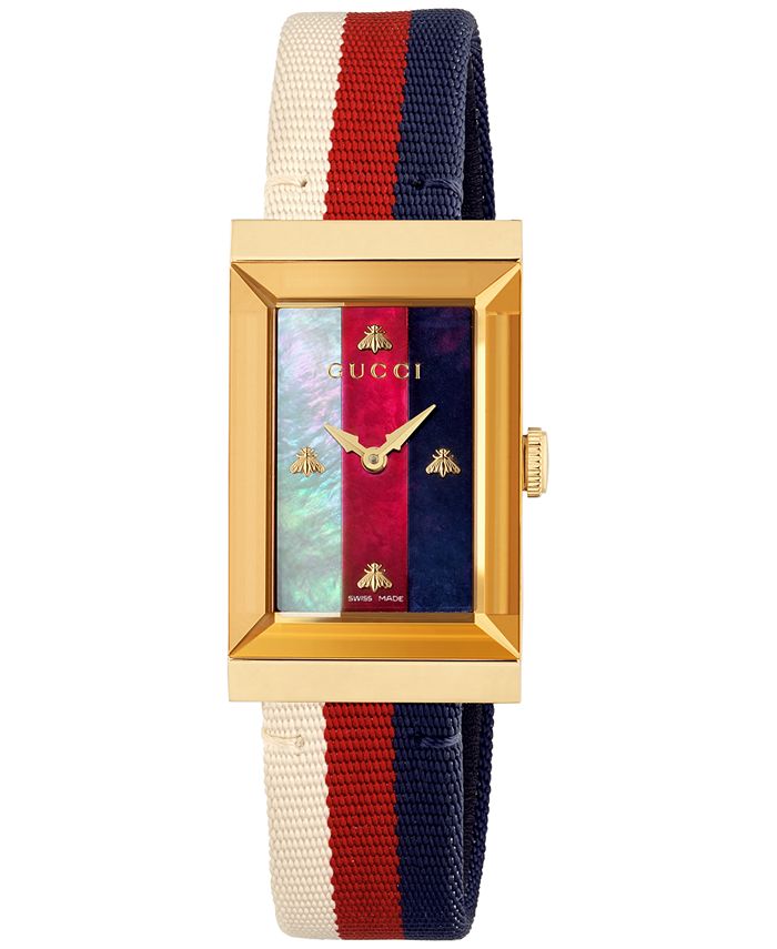 Gucci Women's Swiss G-Frame Cream-Red-Blue Nylon Strap Watch 21x40mm ...