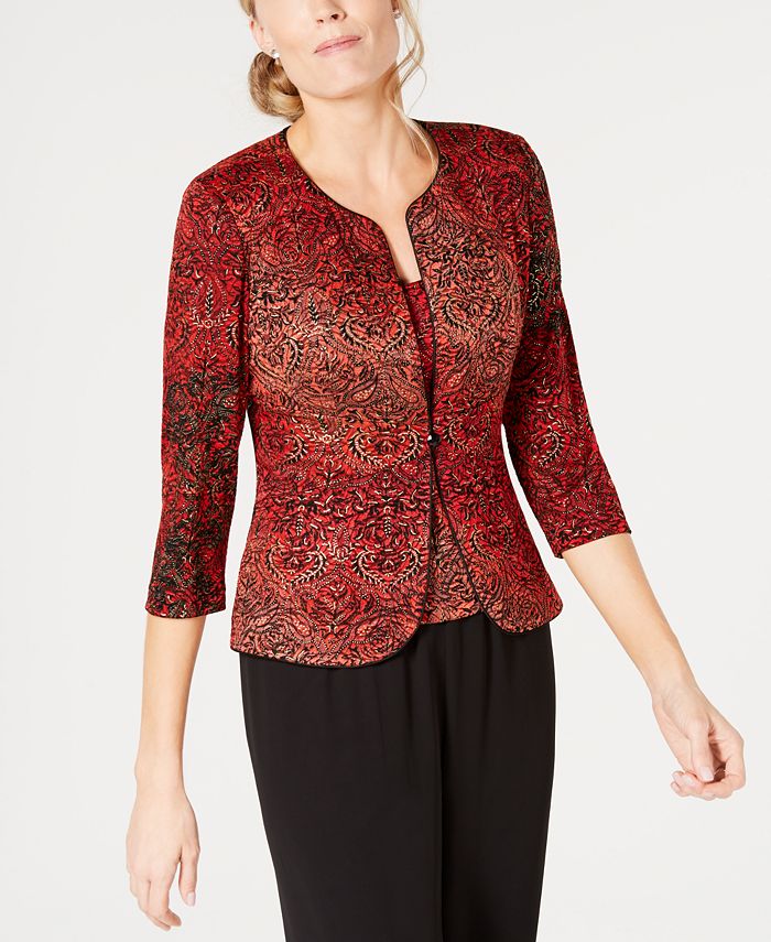 Alex Evenings Petite Metallic-Print Jacket & Top Set - Macy's