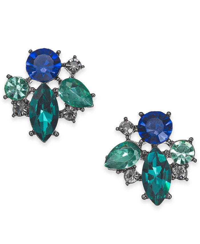 INC International Concepts I.N.C. Hematite-Tone Multi-Crystal Cluster Stud Earrings, Created for ...