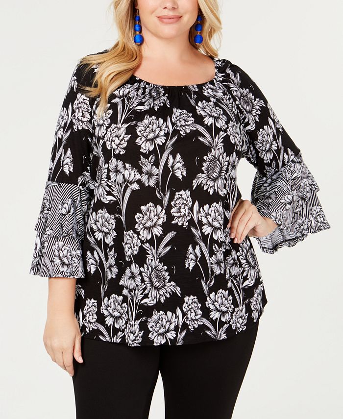 Inc International Concepts I N C Plus Size Bell Sleeve Peasant Top