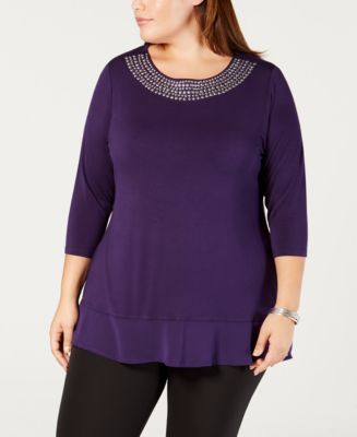 Belle by Belldini Plus Size Studded Chiffon-Hem Tunic - Macy's