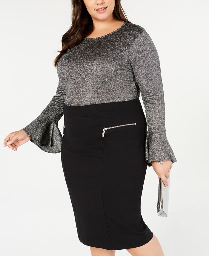 Michael Kors Plus Size Metallic Bell-Sleeve Top - Macy's