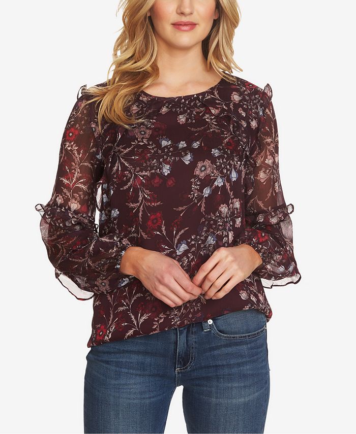 Cece Ruffled Floral Print Top Macys