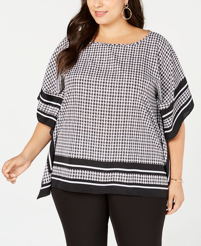 Michael Kors Plus Size Houndstooth-Print Top - Macy's