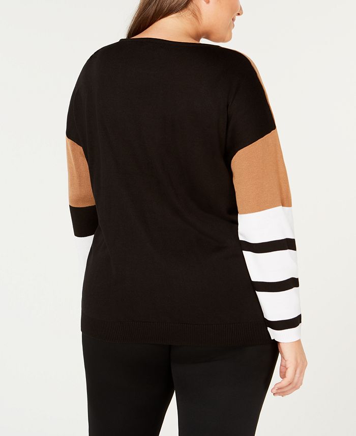 Calvin Klein Plus Size Colorblock Stripe Sweater - Macy's