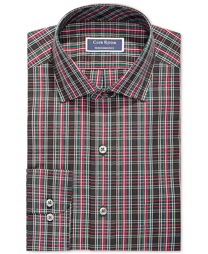 Club Room Men's Classic/Regular Fit Stretch Carnegie Tartan Dress Shirt ...