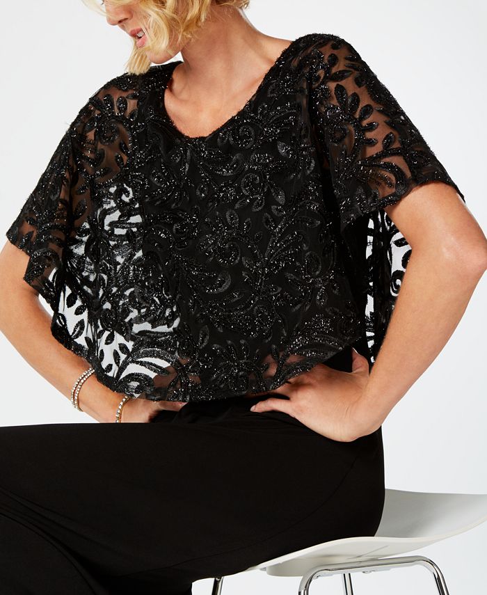 Connected Embroidered Capelet Gown - Macy's