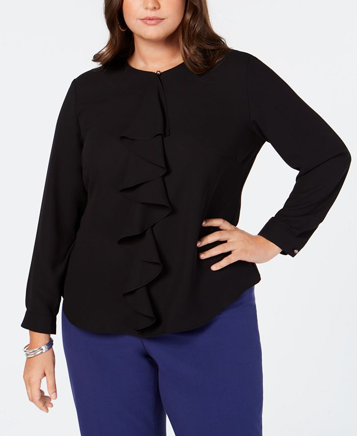 Nine West Plus Size Long Sleeve Ruffle Top - Macy's