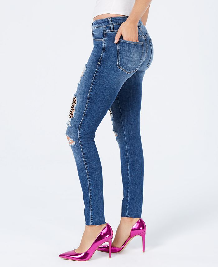 GUESS Ripped Mesh-Inset Jeans - Macy's