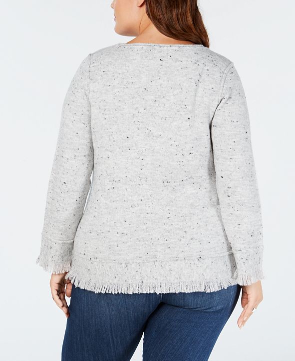 Style & Co Plus Size Embroidered Fringed Sweater, Created for Macy's ...