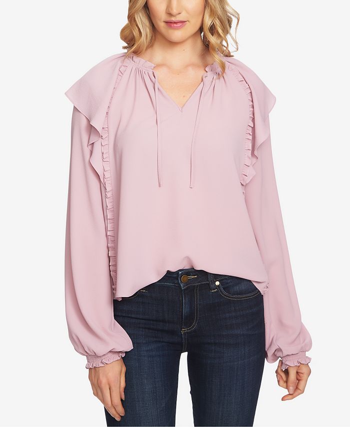 CeCe Ruffle-Trim Blouson Top - Macy's