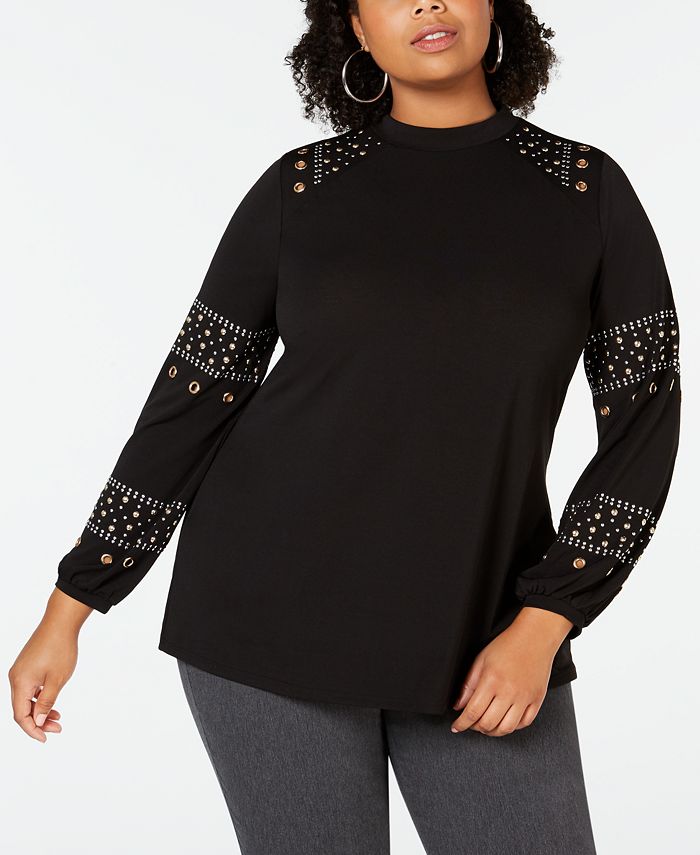 Belldini Black Label Plus Size Embellished Mock-Neck Top - Macy's