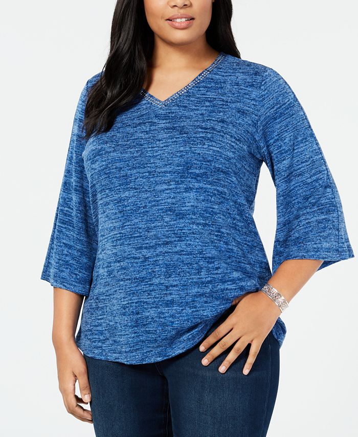 NY Collection Plus Size Rhinestone-Trim Tunic Top - Macy's