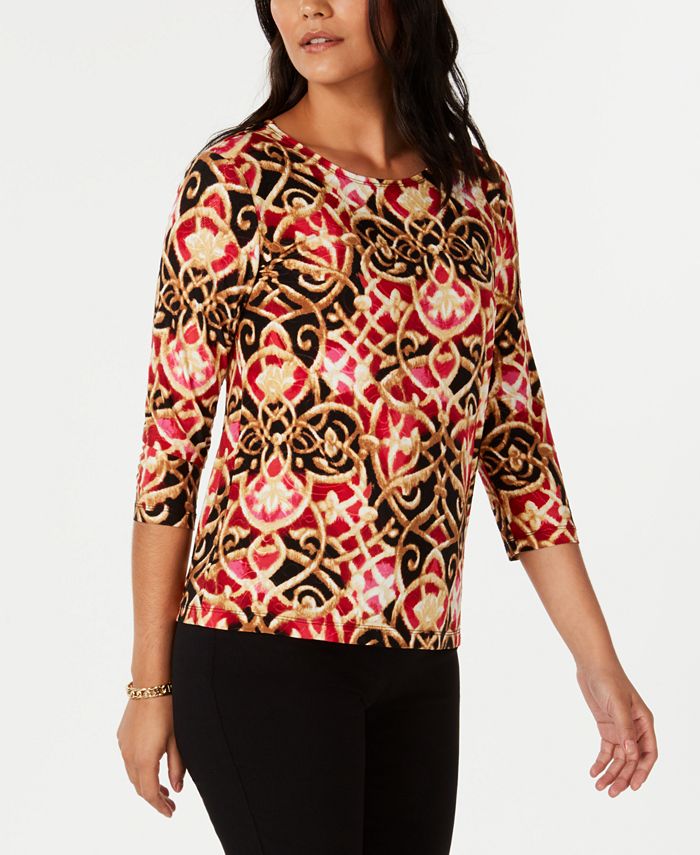 JM Collection Printed Jacquard Top, Created for Macy's - Macy's