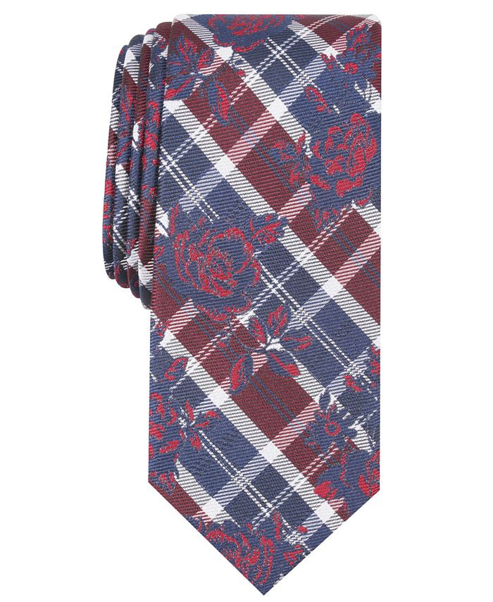 Bar III Men's Watson Plaid Floral Skinny Tie, Created for Macy's - Macy's