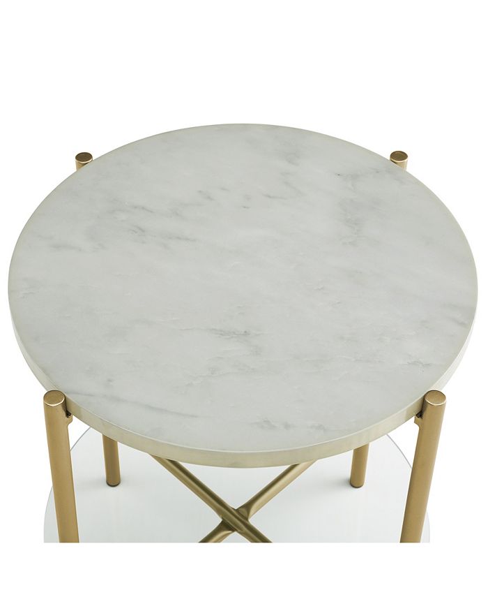 Walker Edison 20 inch Round Side Table in White Faux Marble and Gold ...