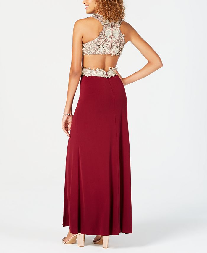 Dear Moon Juniors' Embroidered Cutout Gown - Macy's
