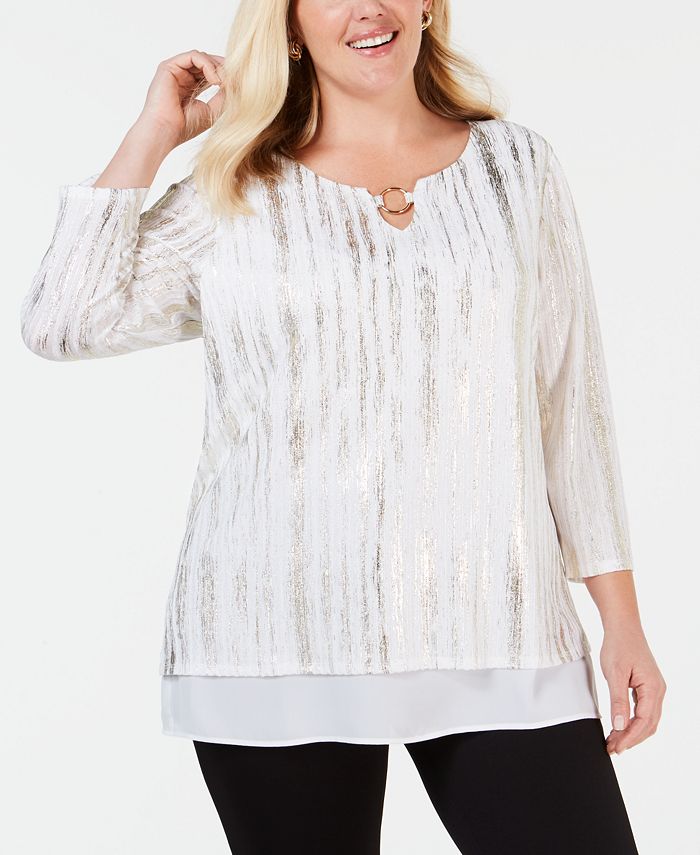 Jm Collection Plus Size Layered Look Metallic Top Created For Macys