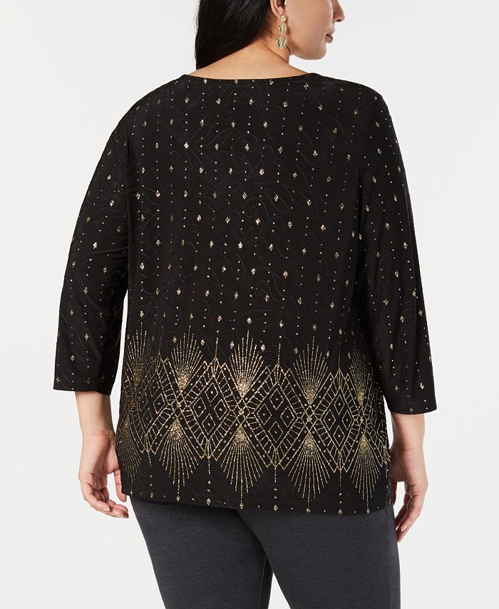JM Collection Plus Size Glitter Jacquard Top, Created for Macy's ...