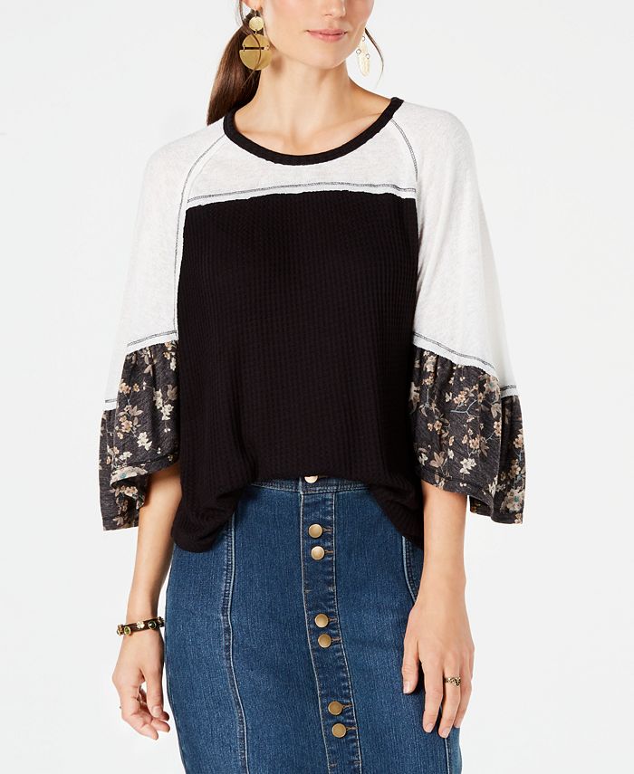 Style & Co Colorblocked Mixed-Media Top, Created for Macy's - Macy's