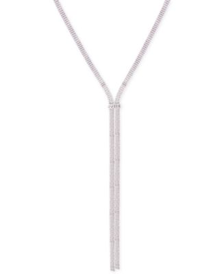 GUESS Silver-Tone Crystal Rhinestone Lariat Necklace, 20" + 2" extender ...
