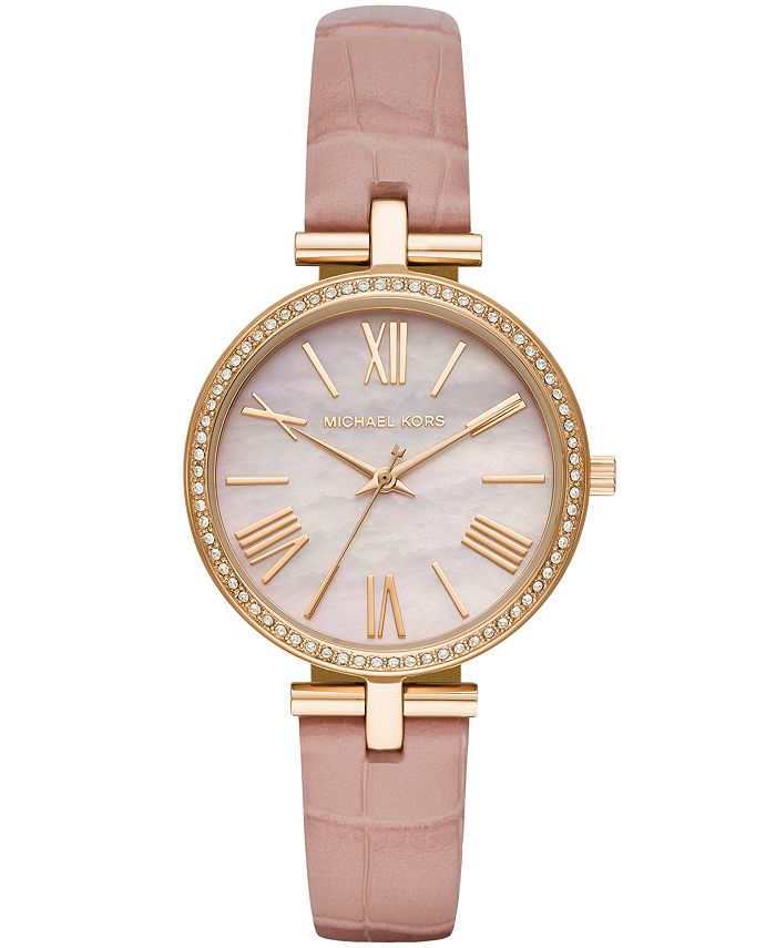 Michael Kors Women's Maci Pink Leather Strap Watch 34mm - Macy's
