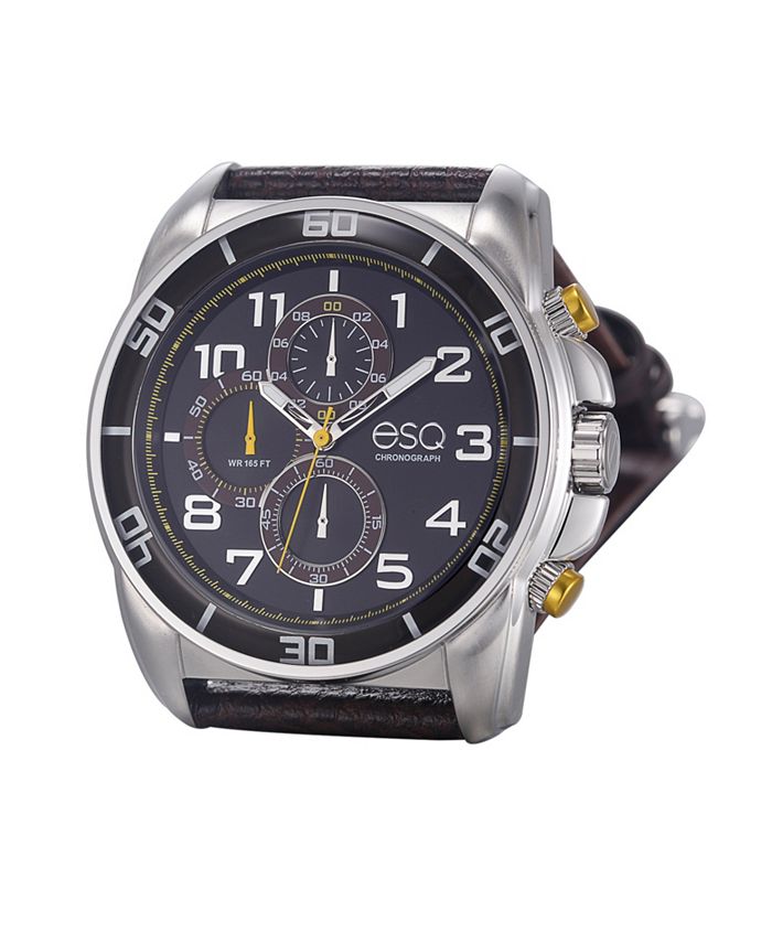 ESQ Men's Stainless Steel Chronograph Watch, Brown Dial, Leather Strap ...