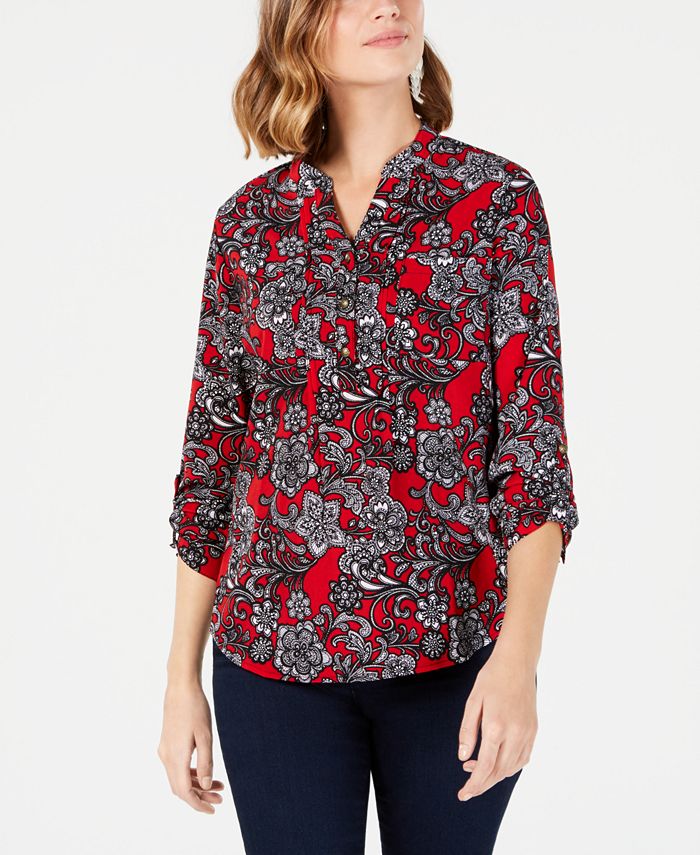 NY Collection Petite Printed Utility Top - Macy's