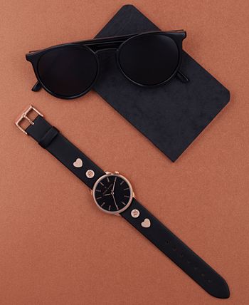 Thom Olson Women's Black Leather Strap Watch 34mm - Macy's