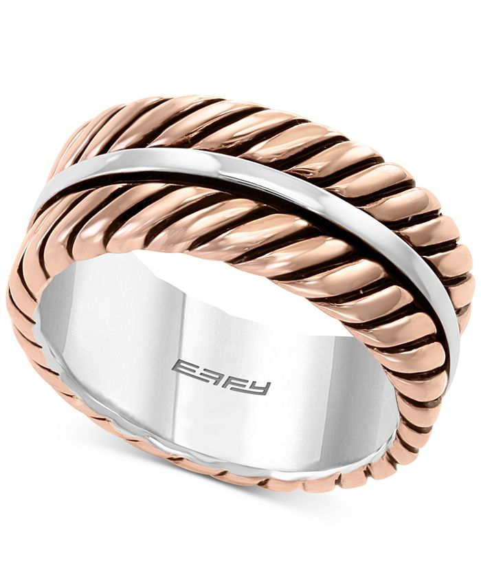 EFFY Collection EFFY® Men's Rope-Look Ring in Sterling Silver & 18k ...