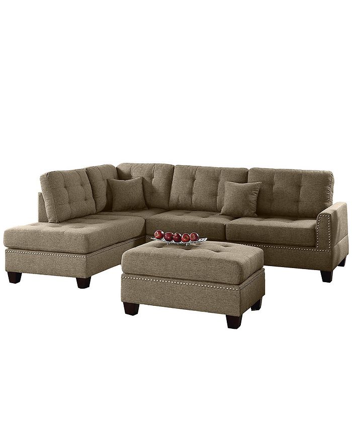 Poundex Bobkona Sectional Sofa Ottoman | Baci Living Room