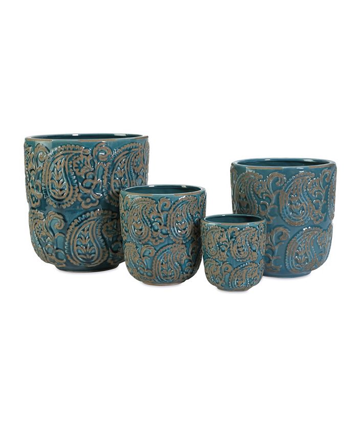 IMAX Paisley Blue Planters - Set of 4 - Macy's