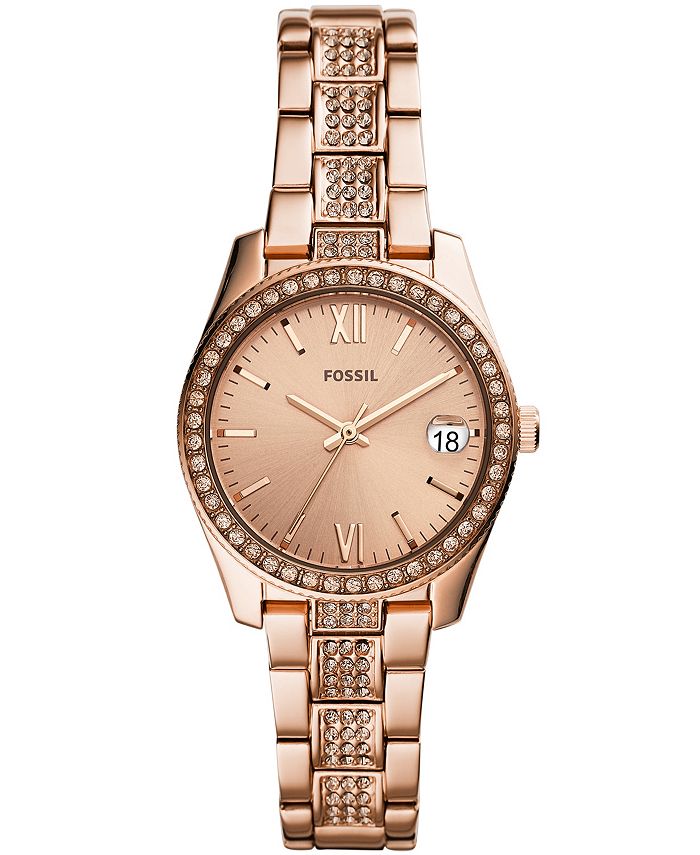 Fossil Women's Scarlette Rose Gold-Tone Stainless Steel Bracelet Watch ...