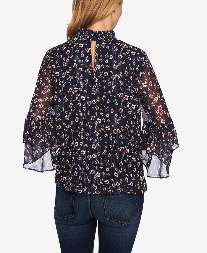 CeCe Printed Ruffle-Sleeve Blouse - Macy's