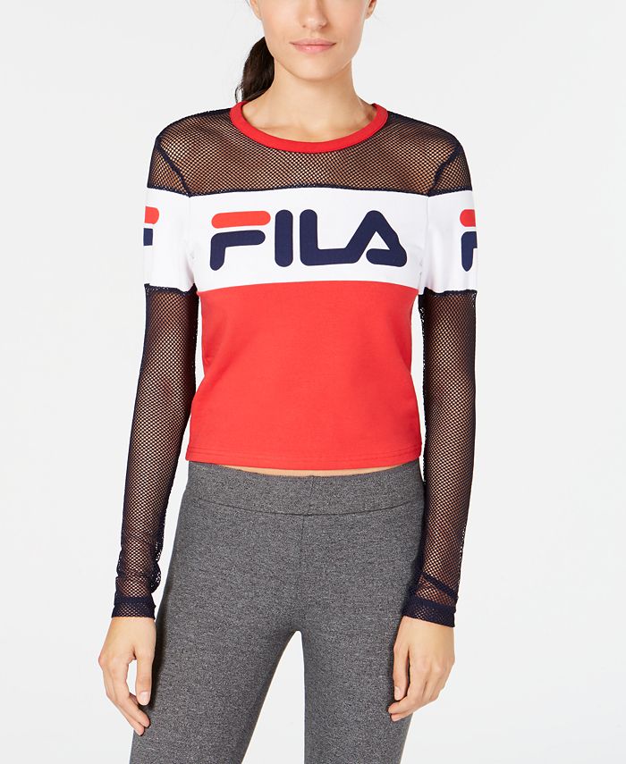 Fila Logo Mesh-Inset Colorblocked Cropped Top - Macy's
