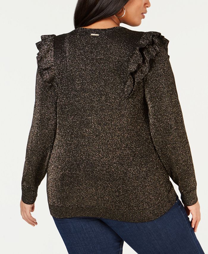 Michael Kors Plus Size Ruffled Metallic Sweater - Macy's